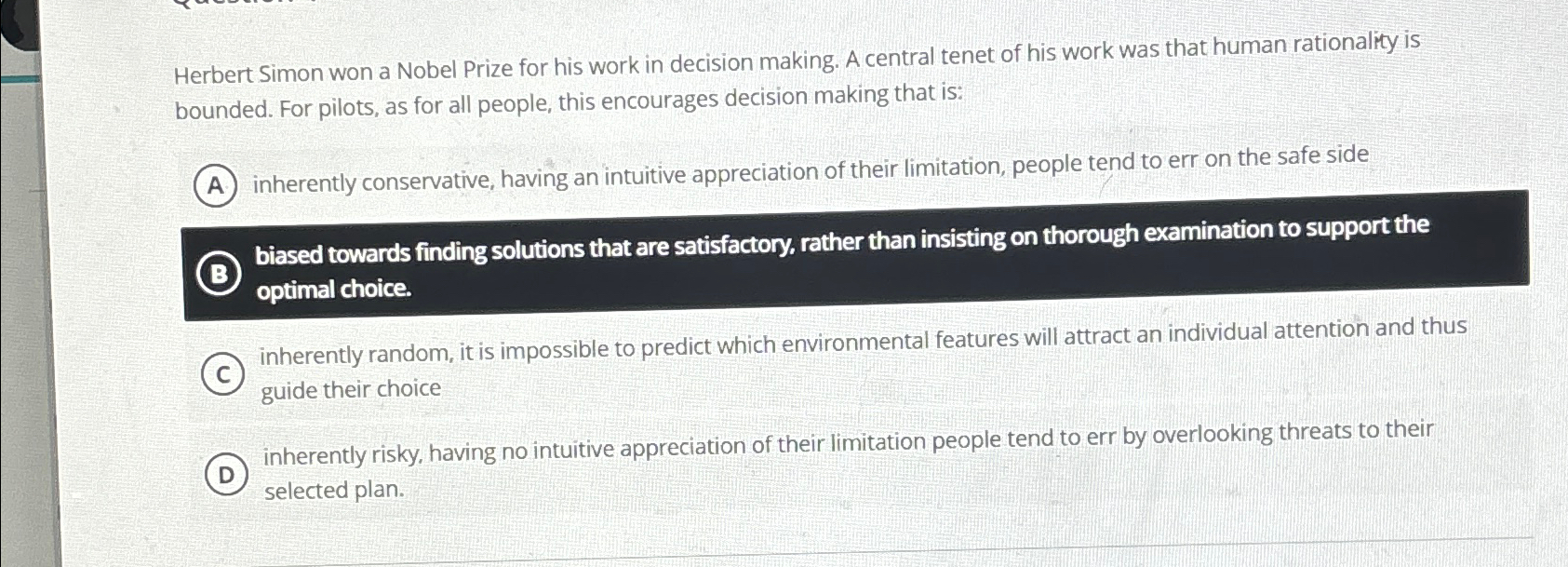 Solved Herbert Simon won a Nobel Prize for his work in | Chegg.com