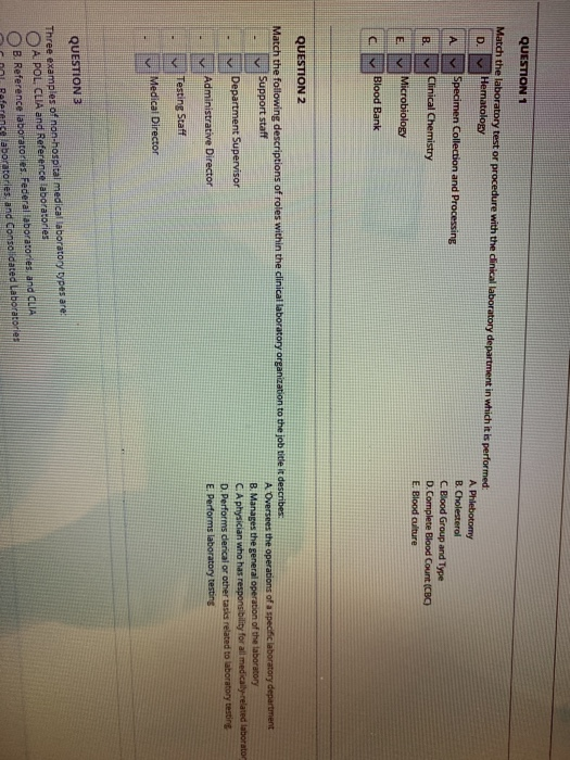Solved QUESTION 1 Match the laboratory test or procedure | Chegg.com