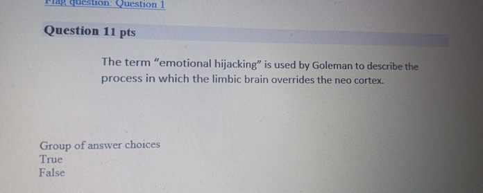 Solved Question 11 ﻿ptsThe term "emotional hijacking" is | Chegg.com