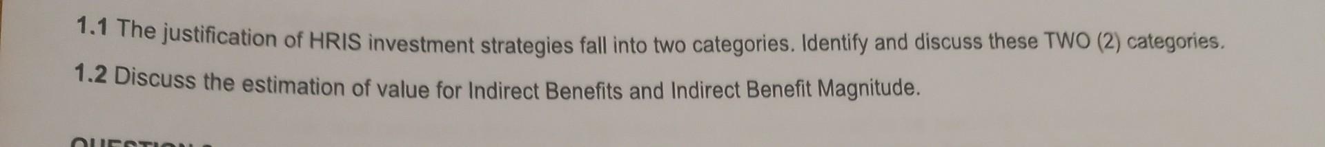 Solved 1.1 The justification of HRIS investment strategies | Chegg.com