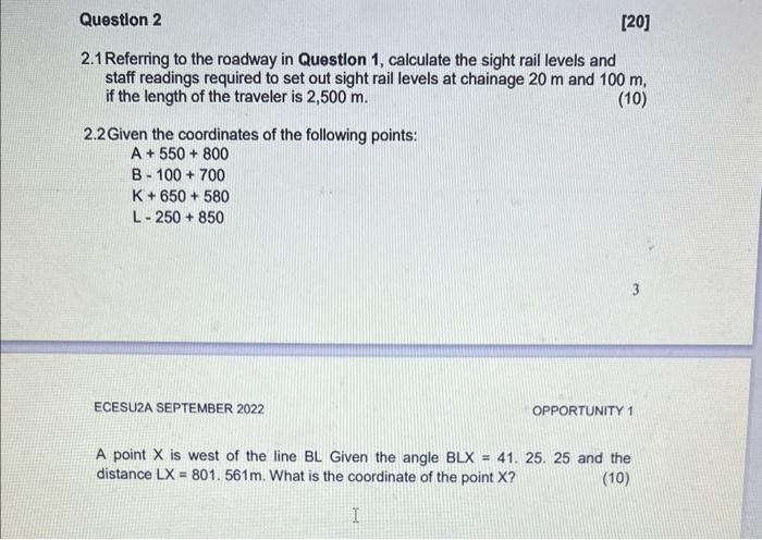 LEVELLING and SETTING OUT [30] Question 1 The | Chegg.com