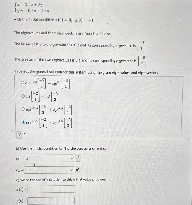 {x′=1.3x+3yy′=−0.6x−1.4y with the initial condition | Chegg.com