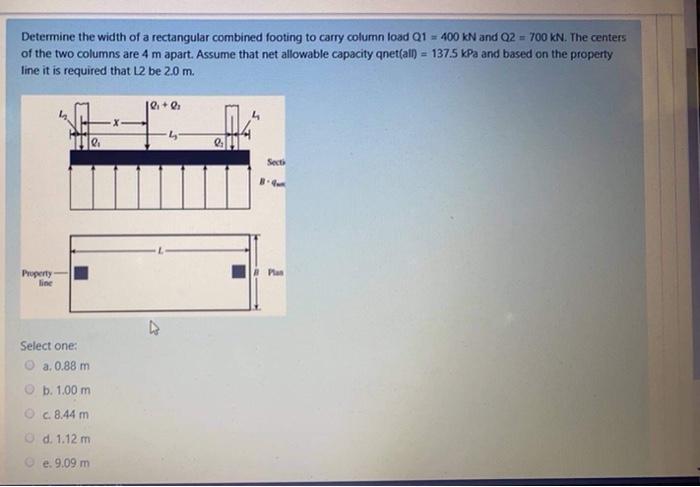 Solved Determine the width of a rectangular combined footing | Chegg.com