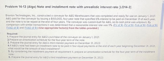 Solved Problem 14-13 (Algo) Note and installment note with | Chegg.com