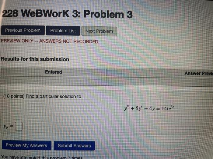 Solved 228 WeBWork 3: Problem 3 Previous Problem Problem | Chegg.com