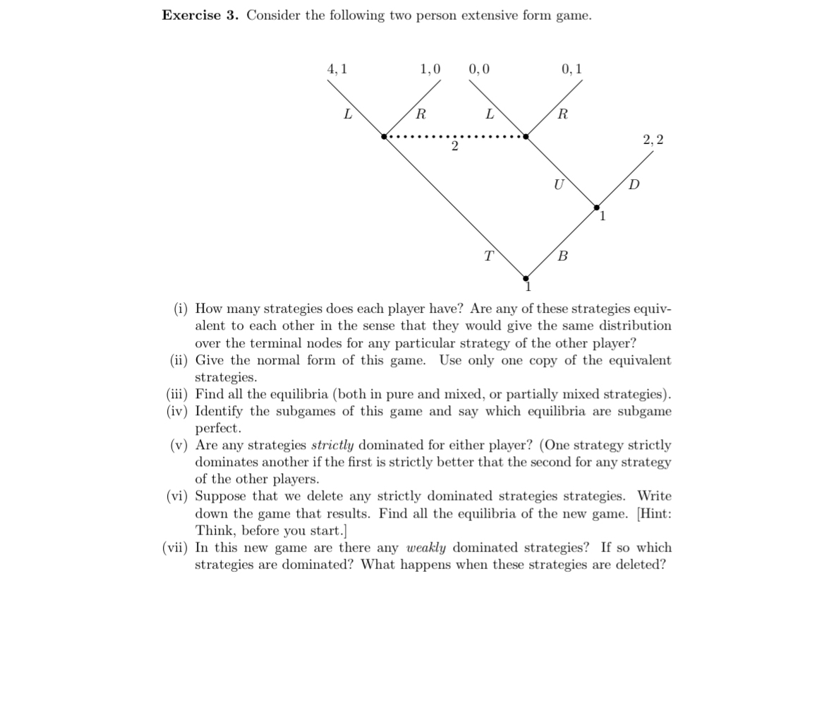 Solved Exercise 3. ﻿Consider the following two person | Chegg.com
