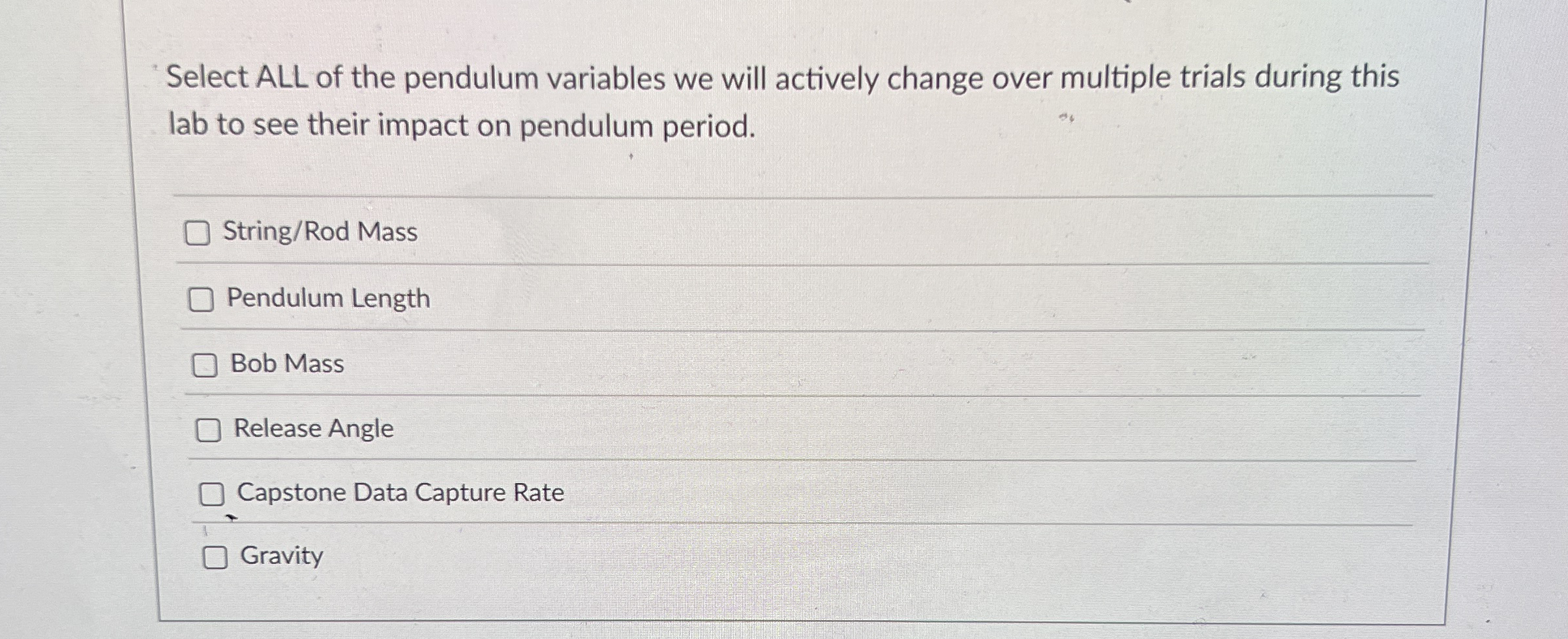 Solved Select ALL of the pendulum variables we will actively | Chegg.com