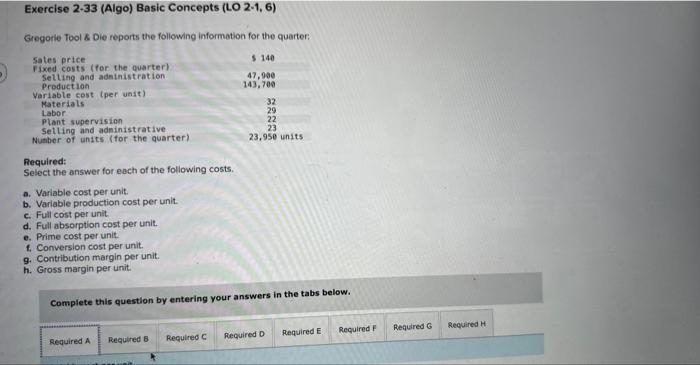 Solved Exercise 2-33 (Algo) Basic Concepts (LO 2-1, 6) | Chegg.com Solved Exercise 2-33 (Algo) Basic Concepts (LO 2-1, 6) | Chegg.com