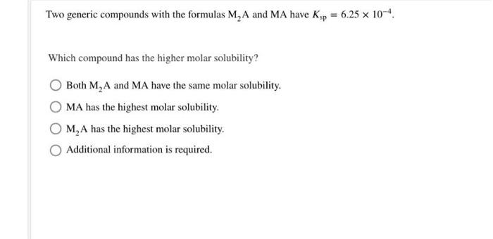 Solved Two generic compounds with the formulas M, A and MA | Chegg.com