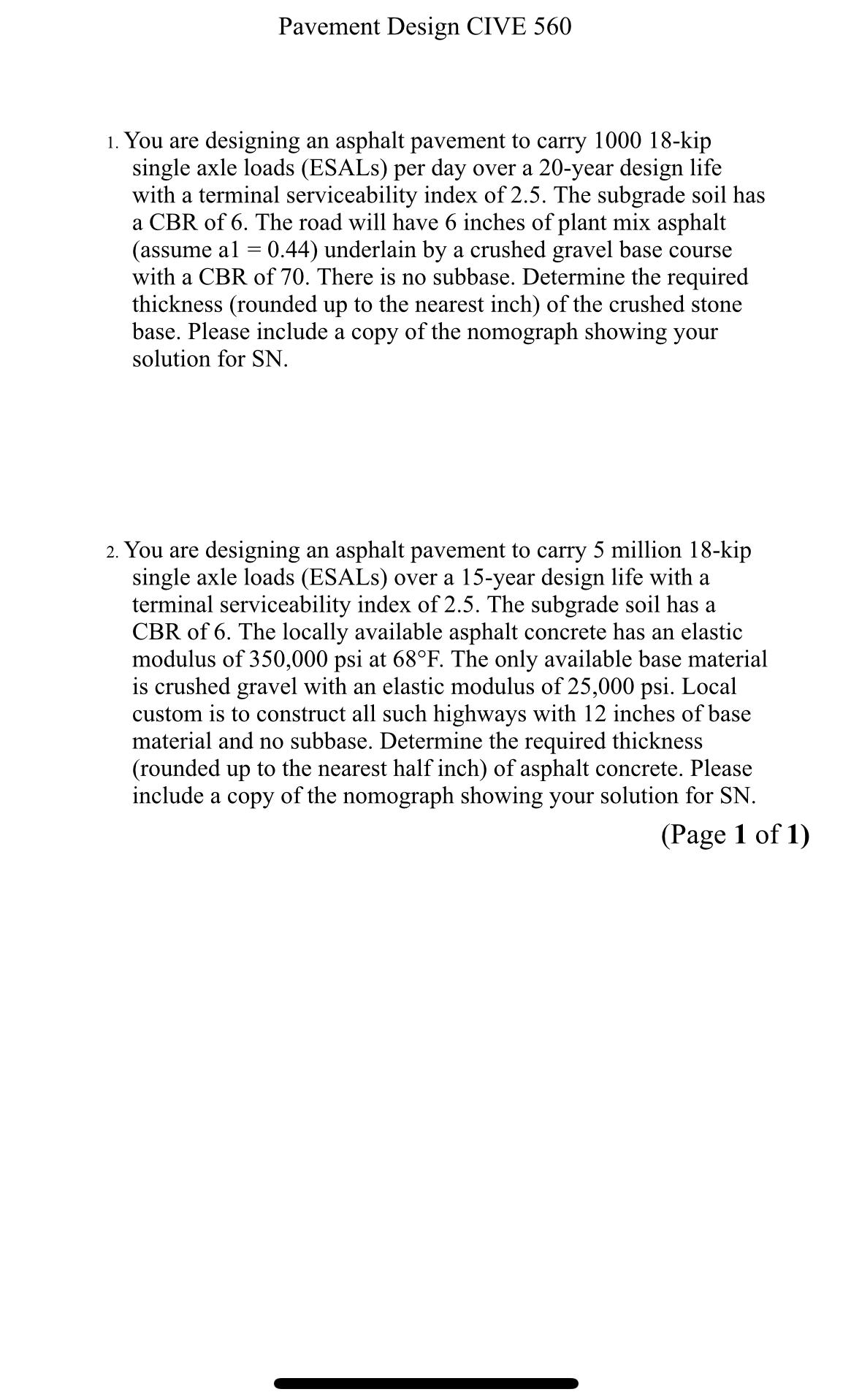 Solved Pavement Design CIVE 560You are designing an asphalt | Chegg.com
