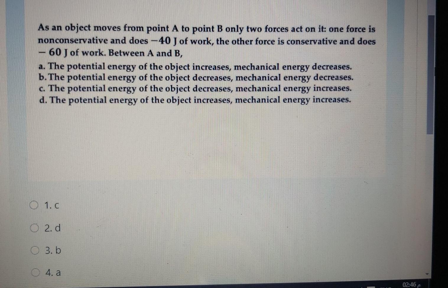 Solved As an object moves from point A to point B only two | Chegg.com