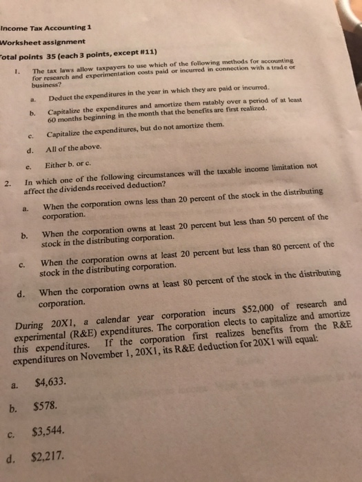 Solved Income Tax Accounting 1 Worksheet assignment Total | Chegg.com