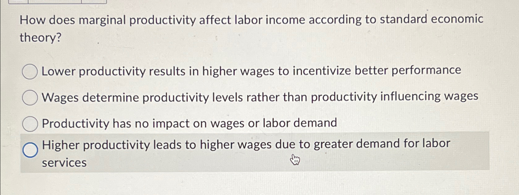 Solved How does marginal productivity affect labor income | Chegg.com