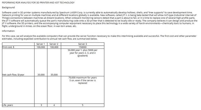Solved PEFORMING ROR ANALYSIS FOR 30 PRINTER AND IOT | Chegg.com