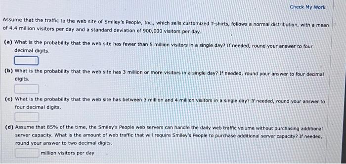 Solved Assume that the traffic to the web site of Smiley's | Chegg.com