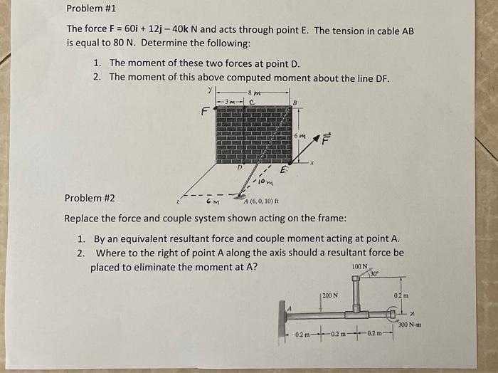 Solved Problem #1 The force F = 601 + 12j - 40k N and acts | Chegg.com