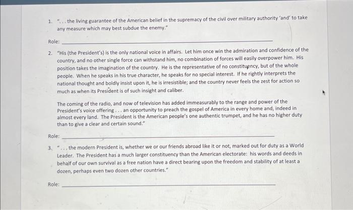 The Roles of the President Part A: The list below | Chegg.com