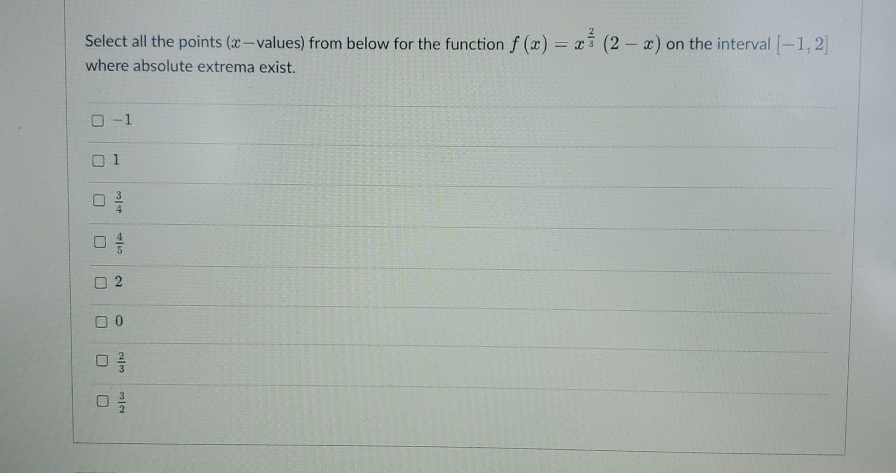 Solved Select all the points ( x-values) ﻿from below for the | Chegg.com