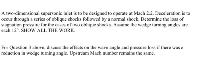 Solved A two-dimensional supersonic inlet is to be designed | Chegg.com