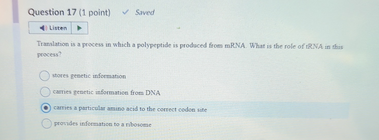 Solved Question 17 (1 ﻿point) ﻿SavedTranslation is a | Chegg.com