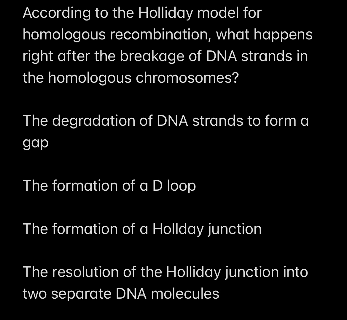 Solved According to the Holliday model for homologous | Chegg.com