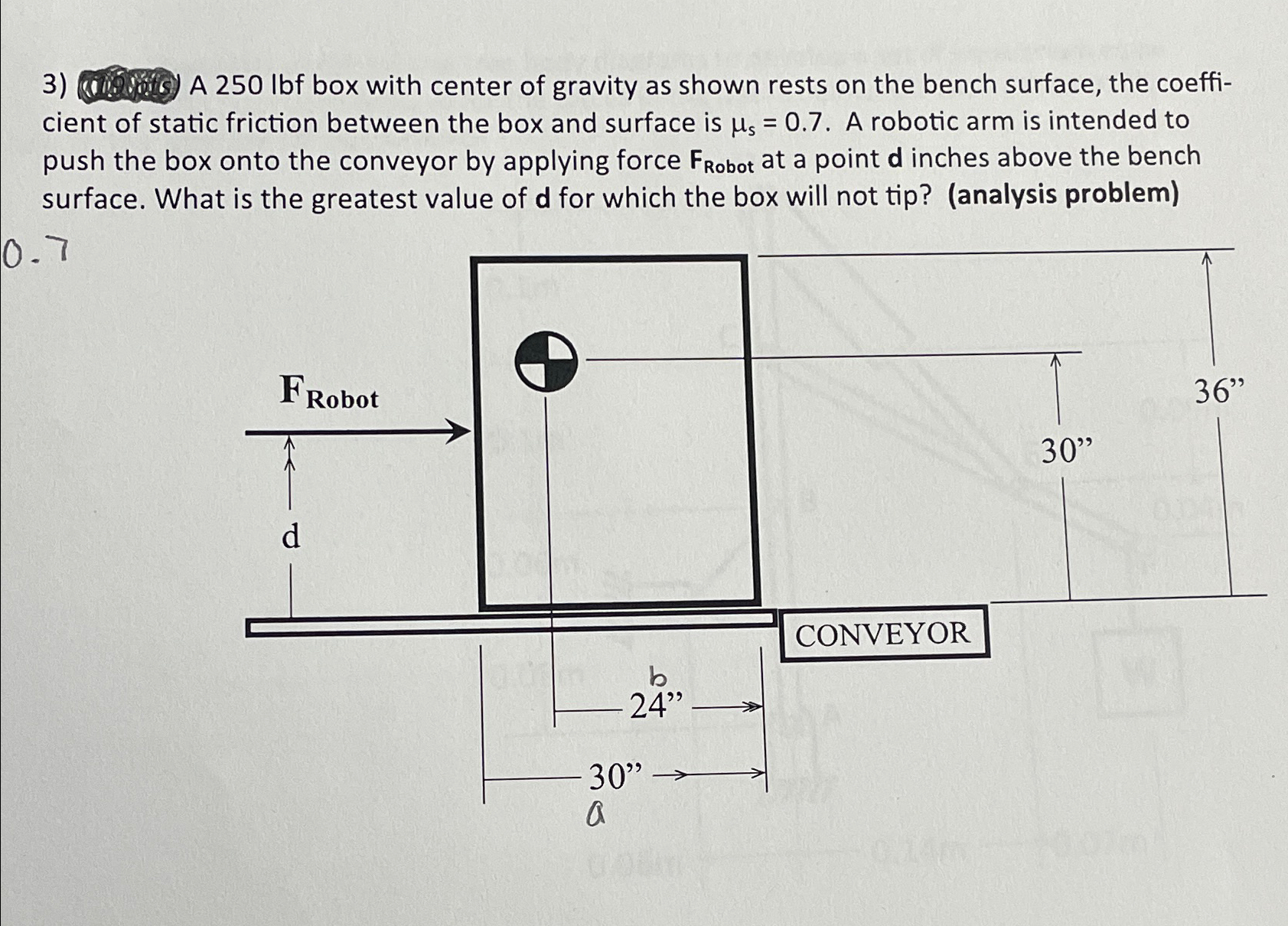 Solved A 250lbf ﻿box with center of gravity as shown rests | Chegg.com