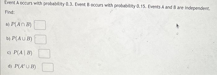 Solved Event A occurs with probability 0.3. Event B occurs | Chegg.com