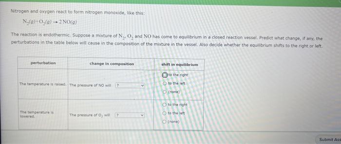 Solved Nitrogen and oxygen react to form nitrogen monoxide, | Chegg.com