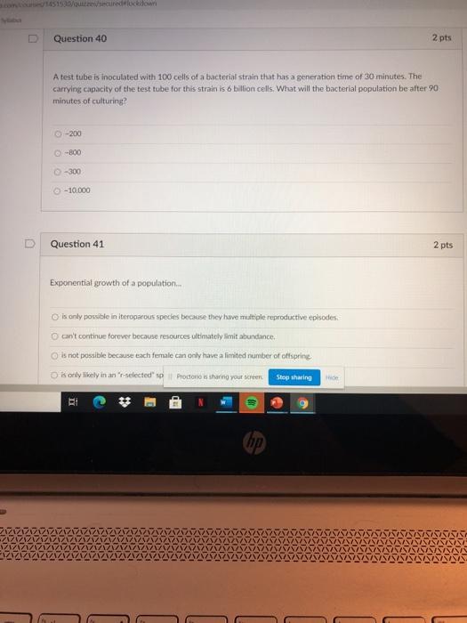 Solved Question 40 2 pts A test tube is inoculated with 100 | Chegg.com