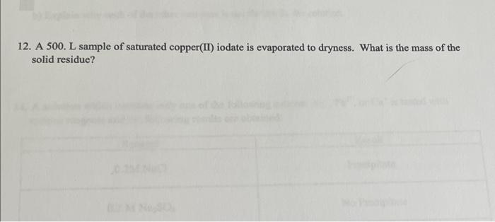 Solved 12. A 500. L sample of saturated copper(II) iodate is | Chegg.com