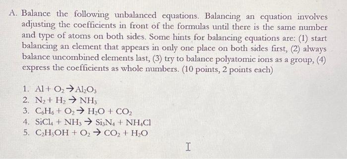Solved A. Balance the following unbalanced equations. | Chegg.com