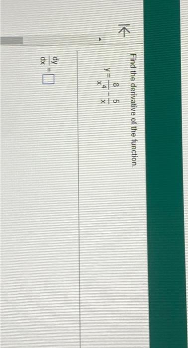Solved K Find the derivative of the function. dy dx 8 y = 4 | Chegg.com