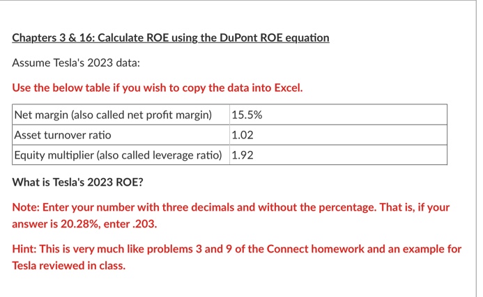 Solved Chapters 3 ﻿& 16: Calculate ROE using the DuPont ROE | Chegg.com