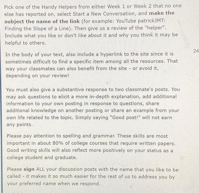Solved Pick one of the Handy Helpers from either Week 1 or | Chegg.com
