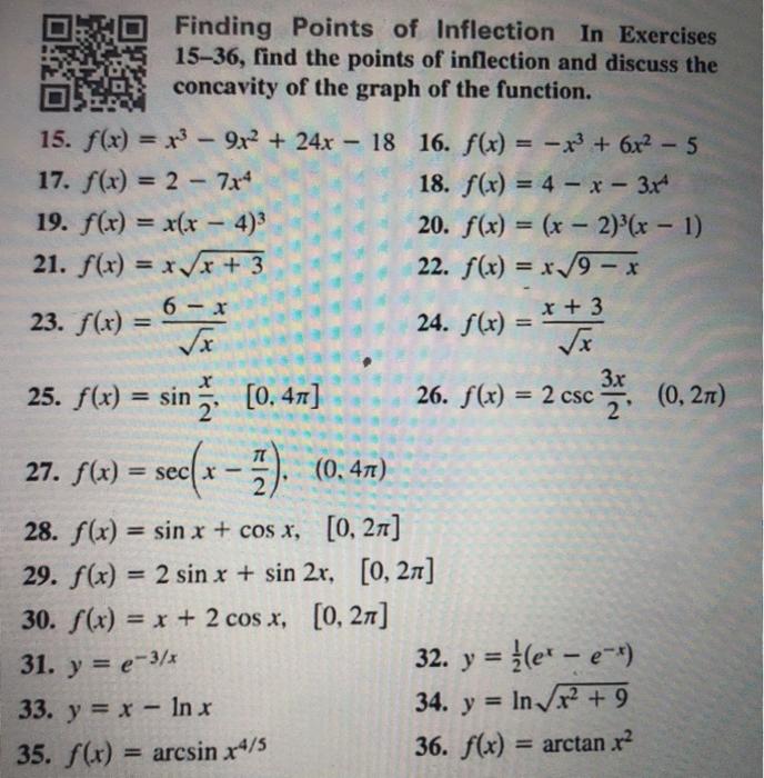 Solved Finding Points of Inflection In Exercises 15-36, find | Chegg.com