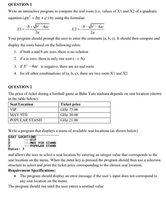 Solved 2a QUESTION 1 Write an interactive program to compute | Chegg.com