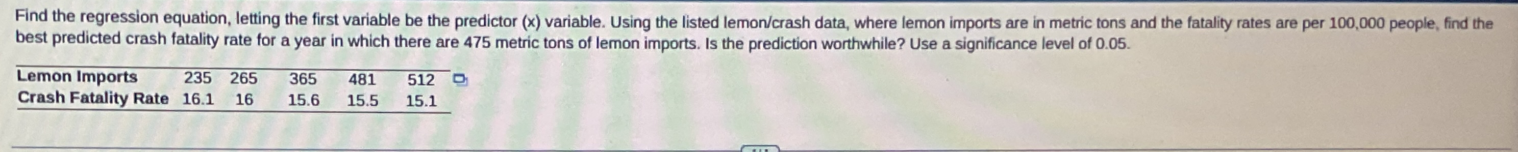 Solved Find the regression equation, letting the first | Chegg.com