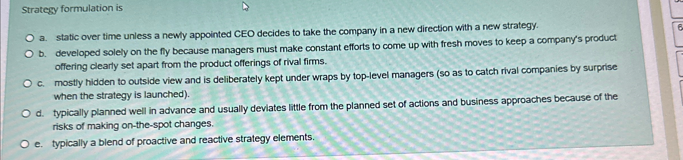 Solved Strategy formulation isa. ﻿static over time unless a | Chegg.com
