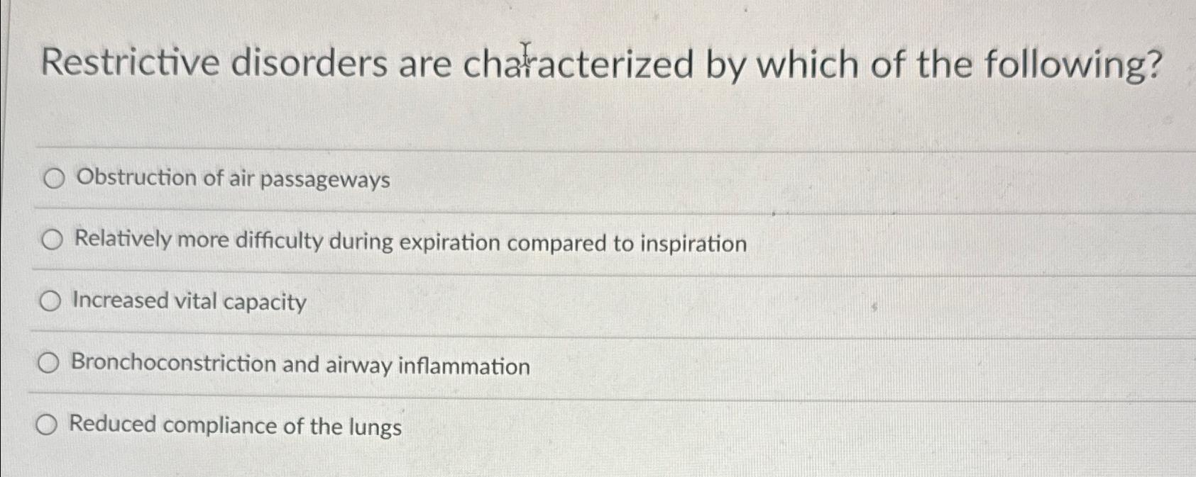 Solved Restrictive disorders are characterized by which of | Chegg.com