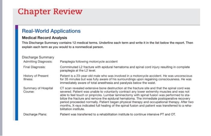 Solved Chapter Review Real-World Applications Medical Record | Chegg.com