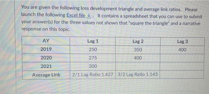 Solved You are given the following loss development triangle | Chegg.com