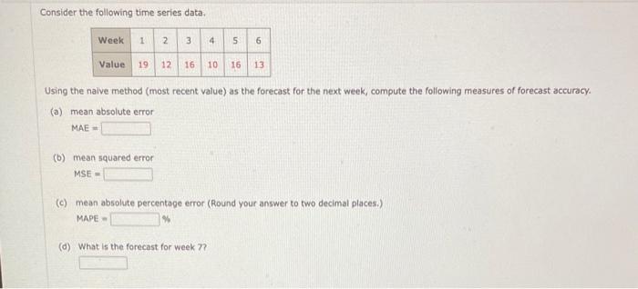 Solved Consider the following time series data. Using the | Chegg.com