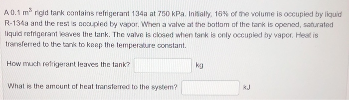 Solved A 0.1 m3 rigid tank contains refrigerant 134a at 750 | Chegg.com