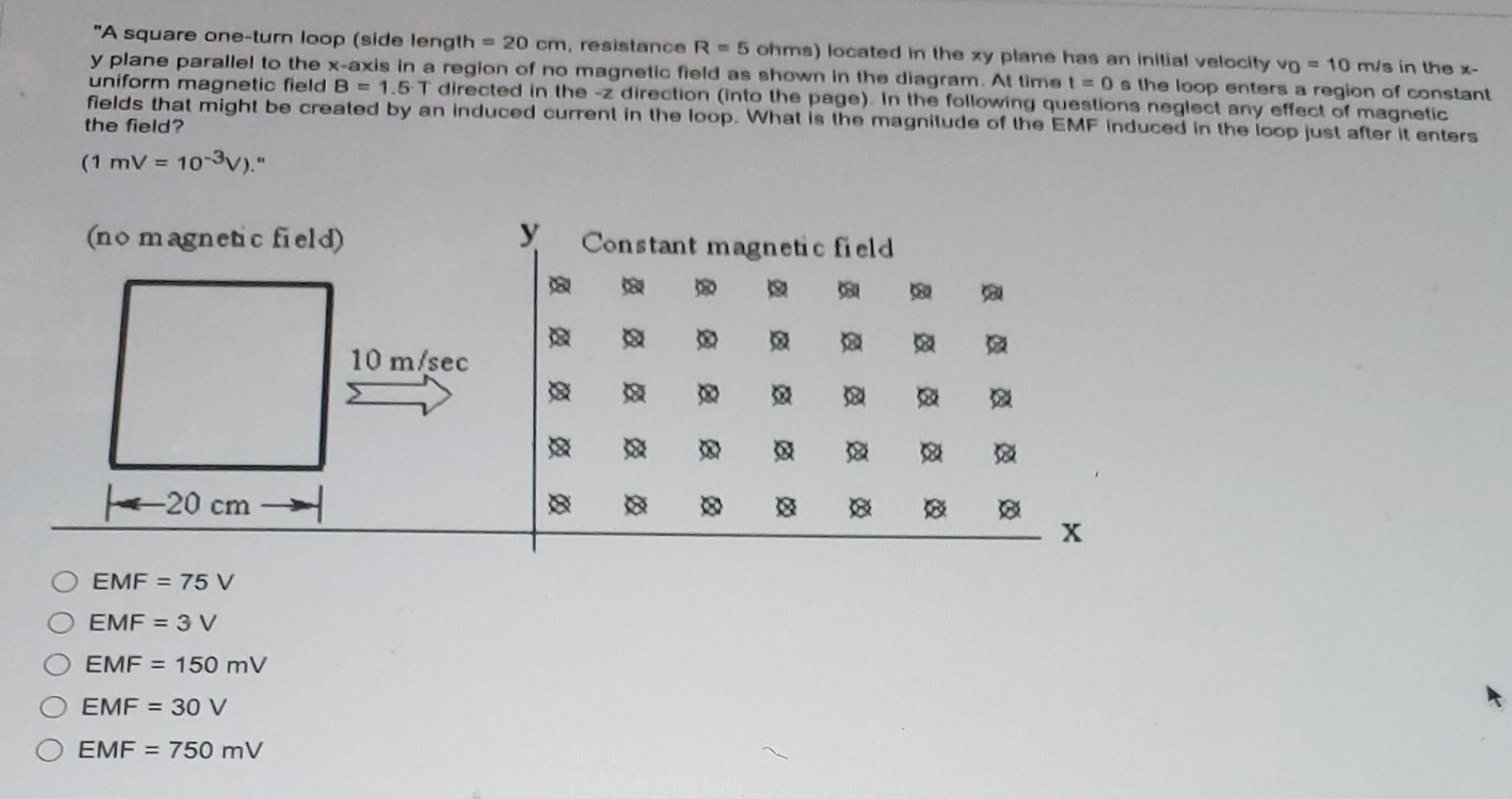 Solved "A square one-turn loop (side length = 20 cm, | Chegg.com