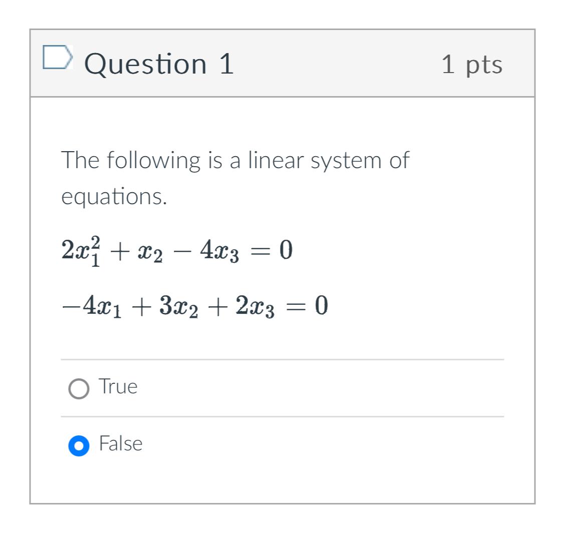 Solved Question 11 ﻿ptsThe following is a linear system of | Chegg.com