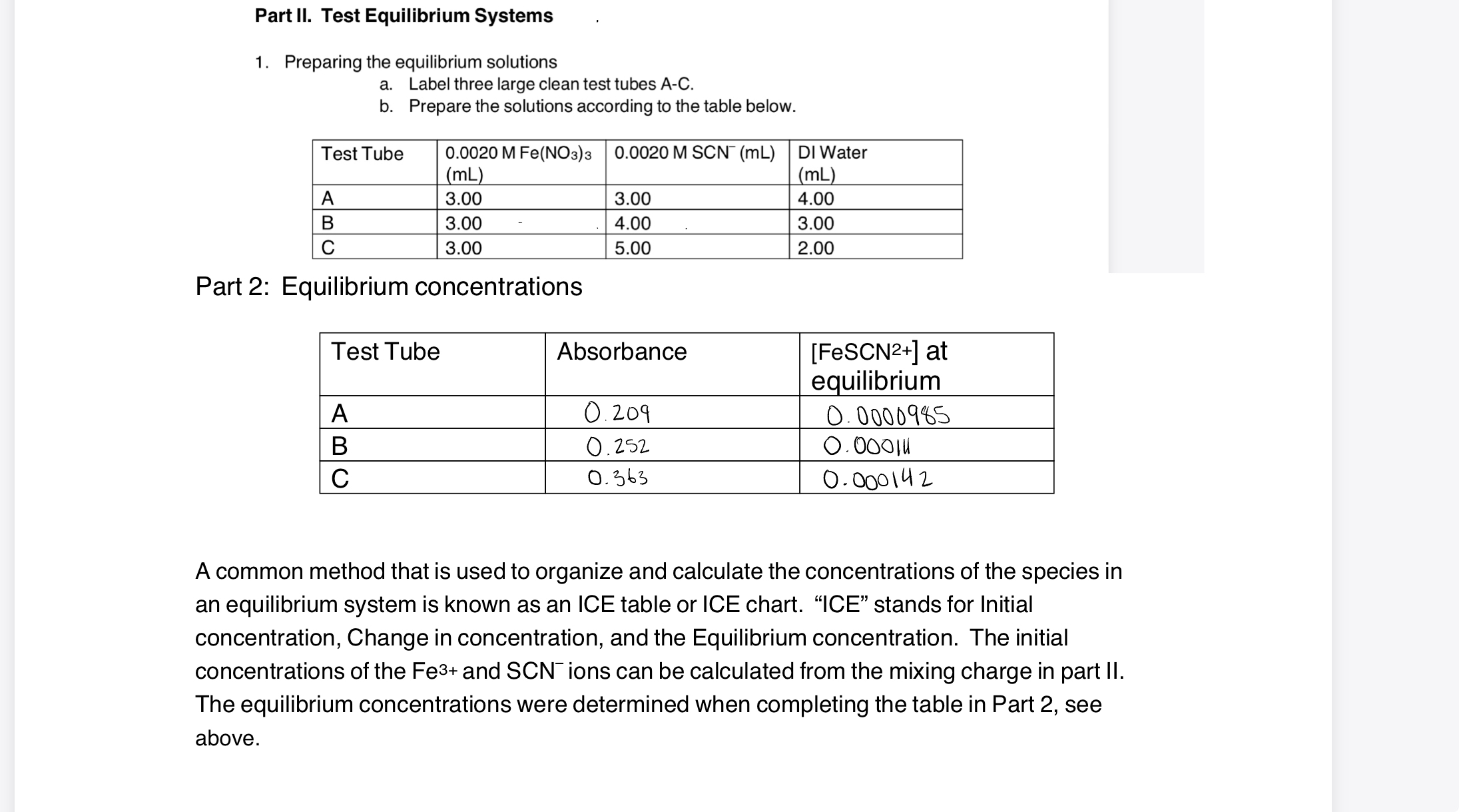 Solved Part II. ﻿Test Equilibrium SystemsPreparing the | Chegg.com