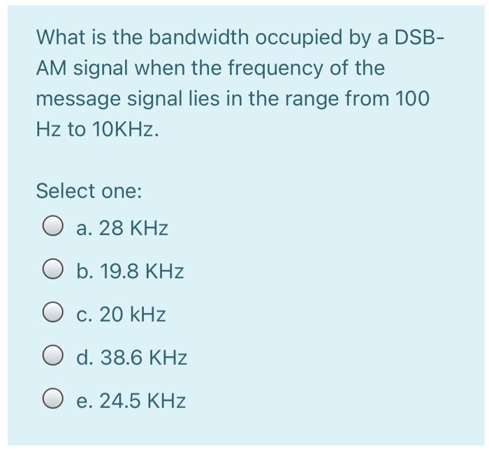 Solved What is the bandwidth occupied by a DSB- AM signal | Chegg.com