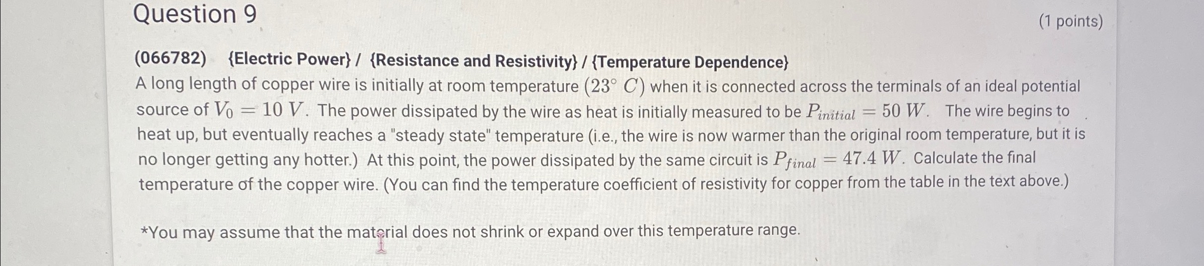 Solved Question 9(1 ﻿points)(066782) {Electric | Chegg.com