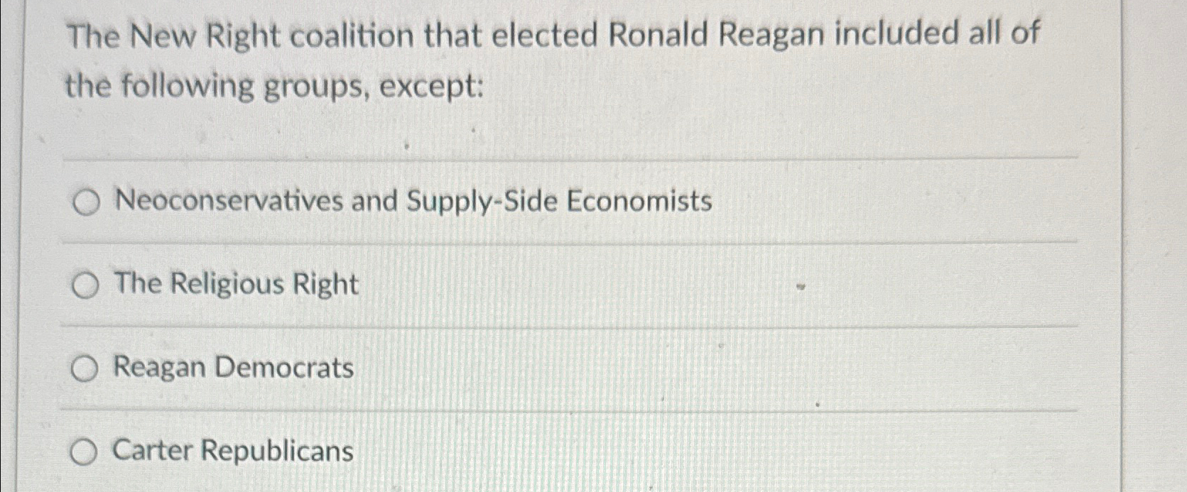 Solved The New Right coalition that elected Ronald Reagan | Chegg.com