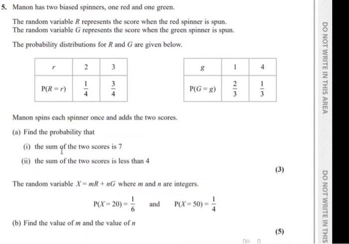 Solved 5. Manon has two biased spinners, one red and one | Chegg.com